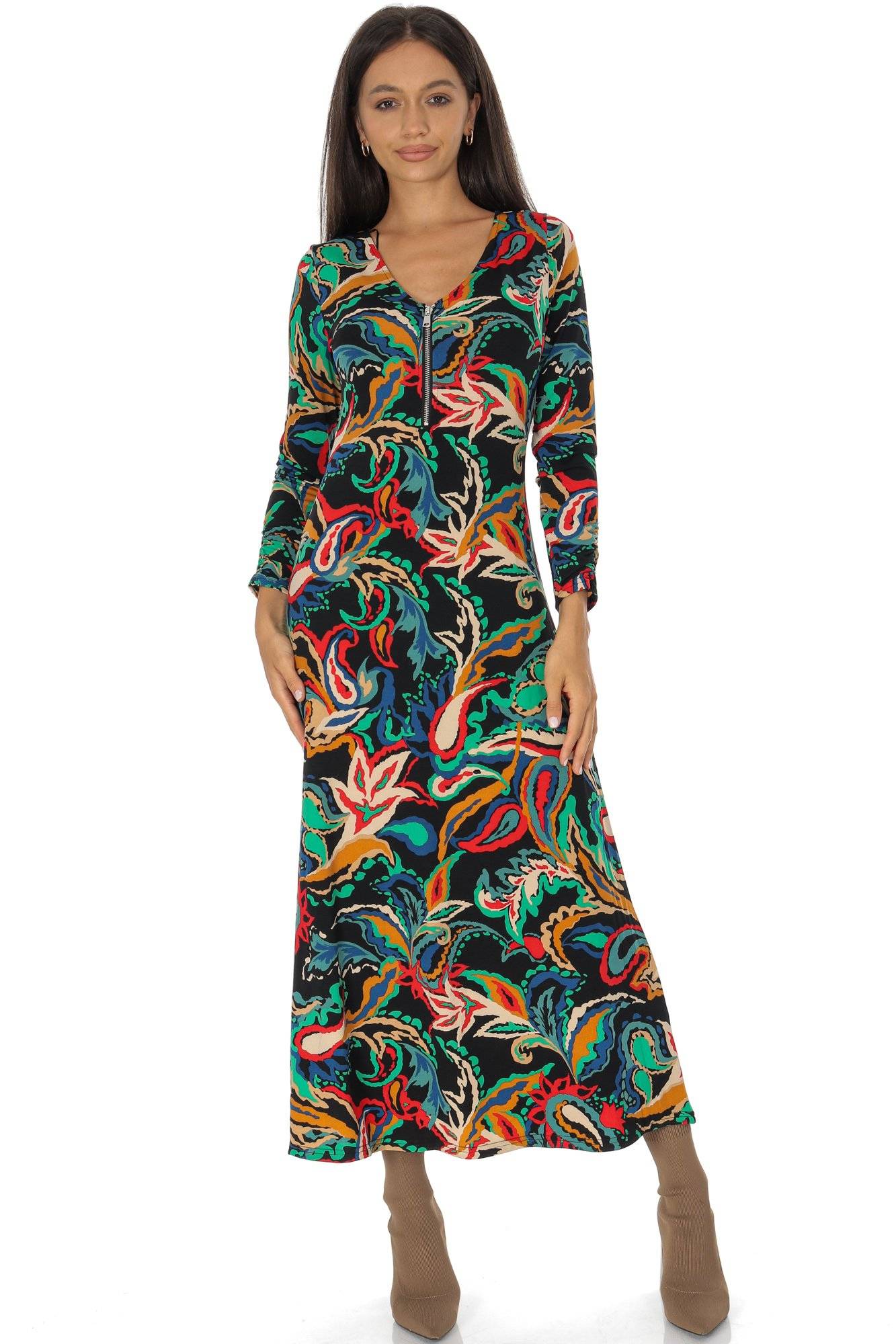 Rochie maxi neagră cu imprimeu colorat Roh DR4788 - Rochii
